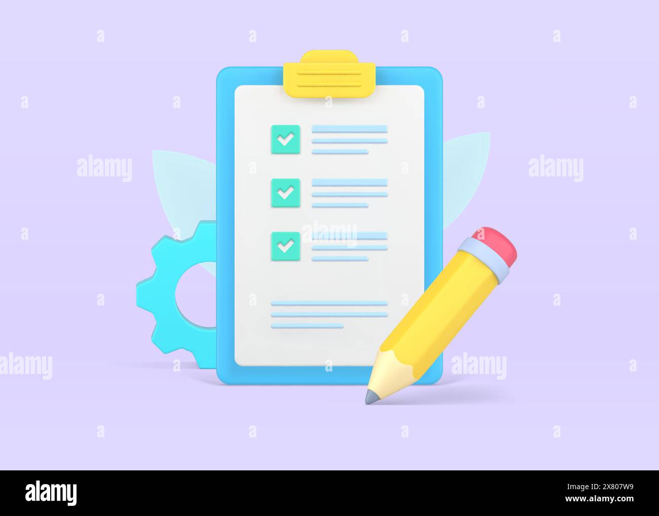 Checklist 3d realistic icon. Volumetric clipboard paper. Text document ...