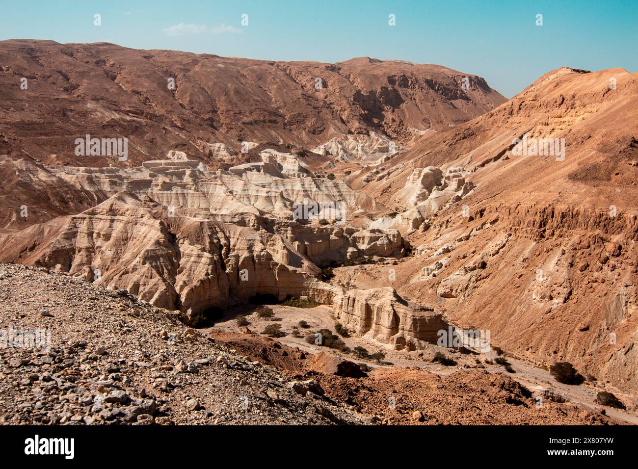 View of the mountain landscape in the Judean Desert in southern Israel ...