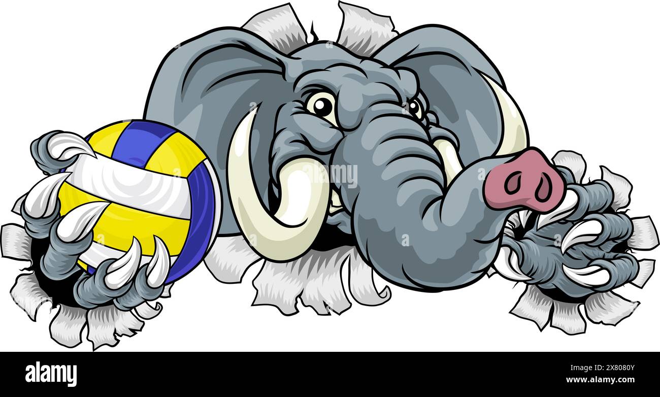 Elephant Volleyball Volley Ball Animal Mascot Stock Vector Image & Art ...