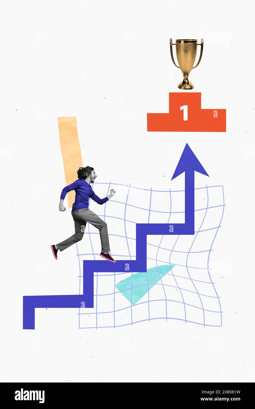 Vertical photo collage of scream man run promotion development climb ...