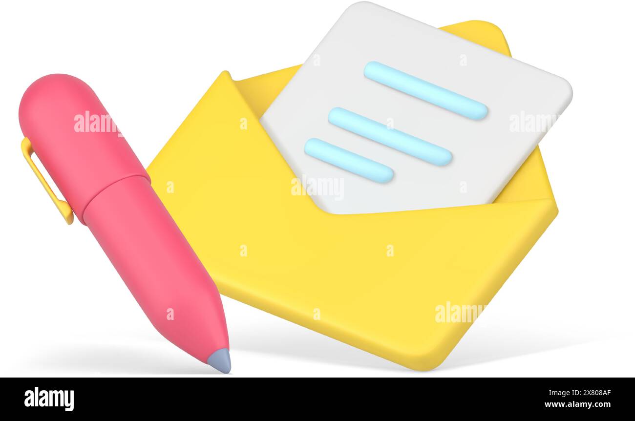 Written message in envelope. Yellow open volumetric package with note ...