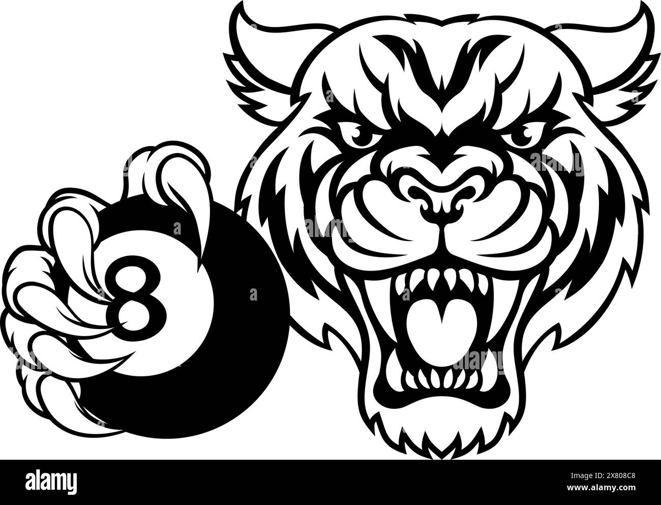 Tiger Angry Pool 8 Ball Billiards Mascot Cartoon Stock Vector Image ...