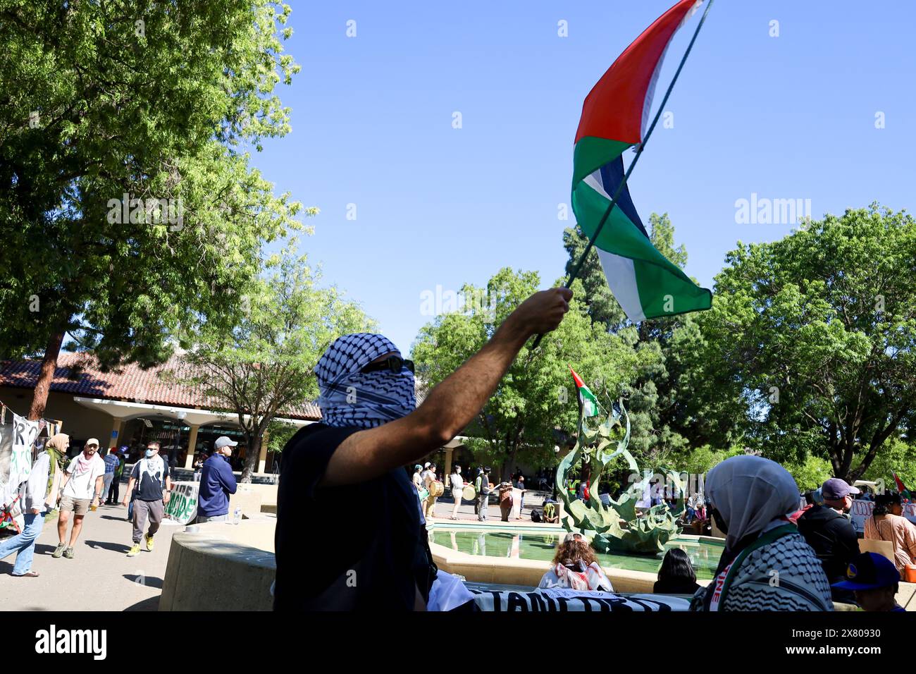 Palo Alto, California, U.S.A. 12th May, 2024. Man in Intifada headscarf ...