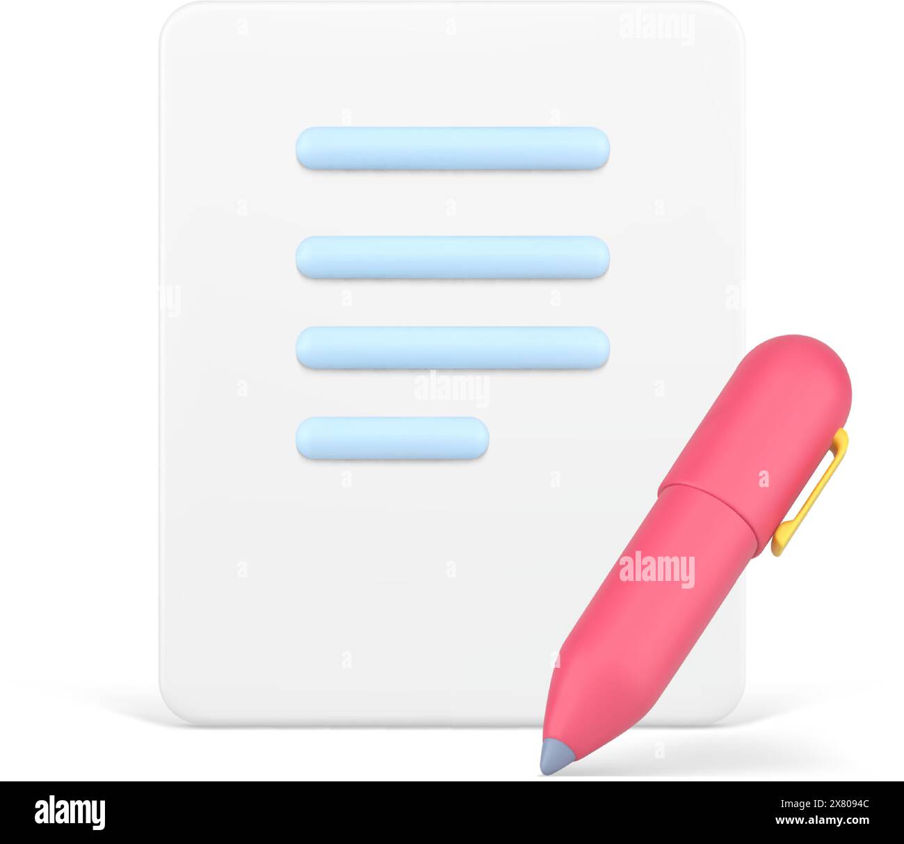 Signed 3d document. Pink pen next to volumetric piece paper with blue ...