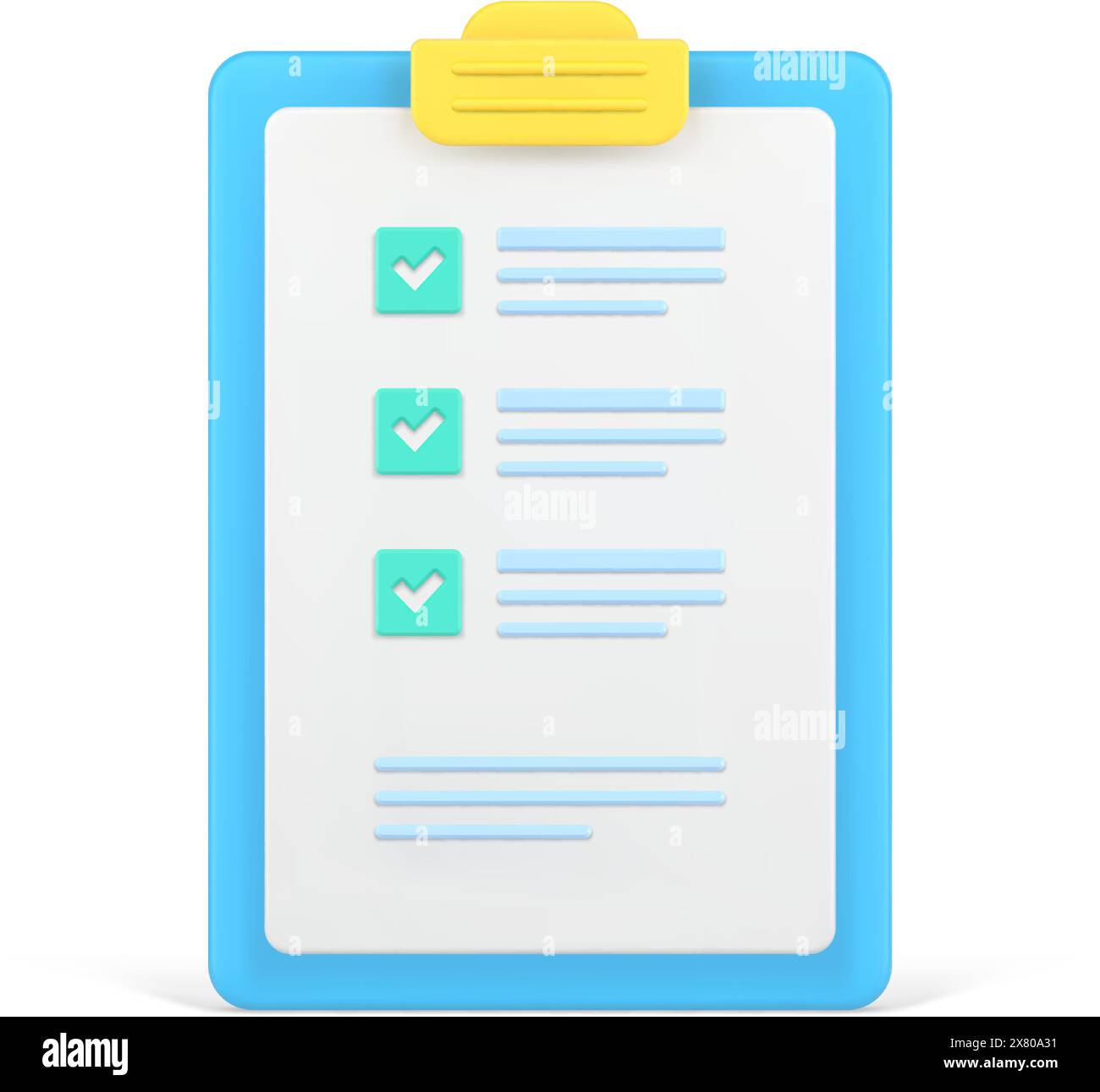 Checklist on 3d clipboard paper. Document in test form with check marks ...
