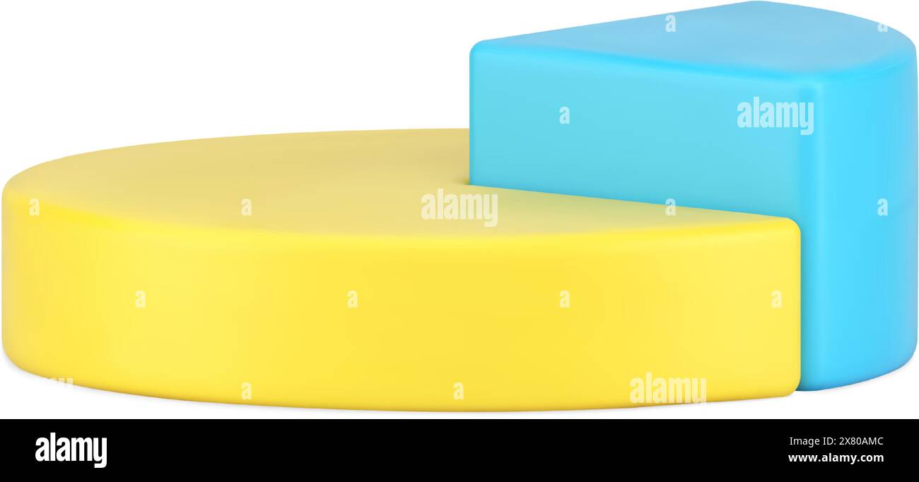 Pie chart side view 3d icon. Infographic volumetric yellow circle with ...