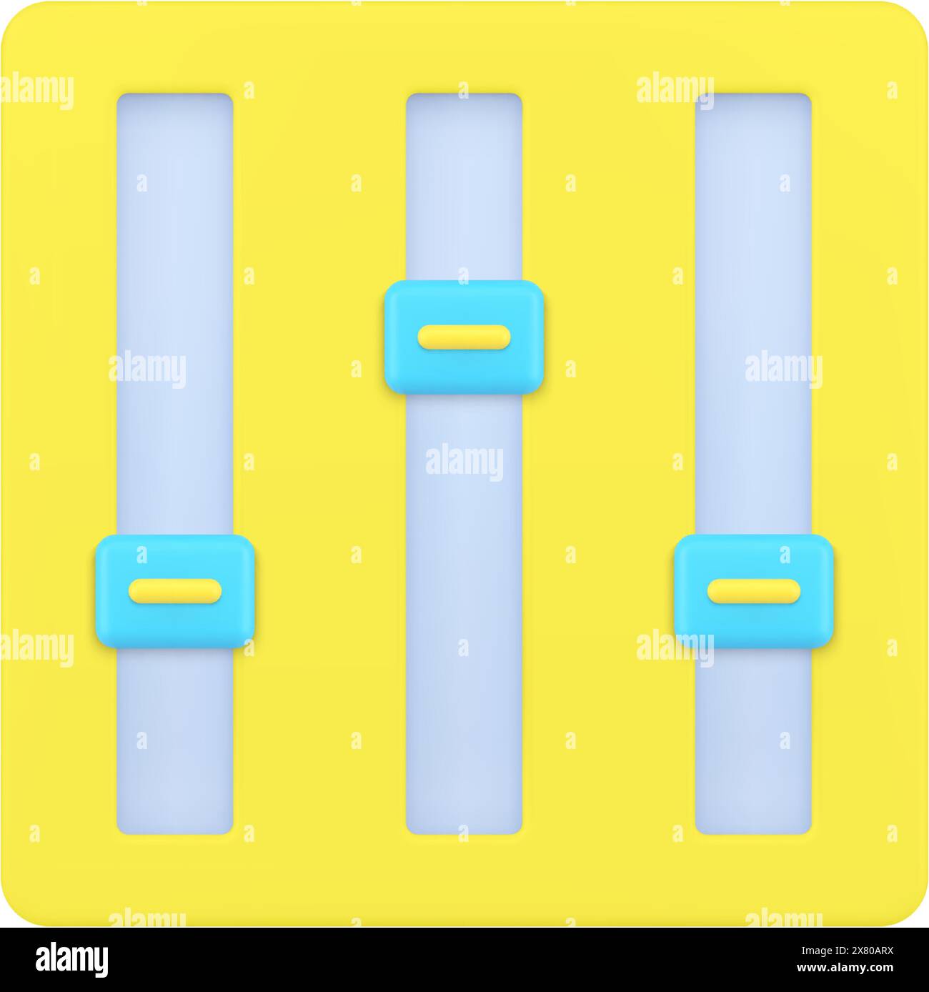 Gold equalizer icon 3d. Sliders media interface with triple volume. Power panel of musical and ...