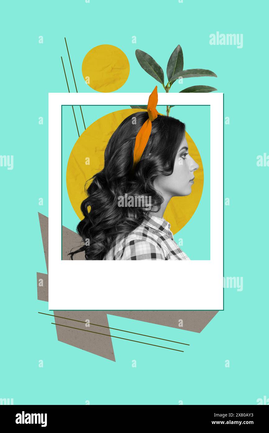 Vertical photo collage of pretty serious girl stand profile instagram ...