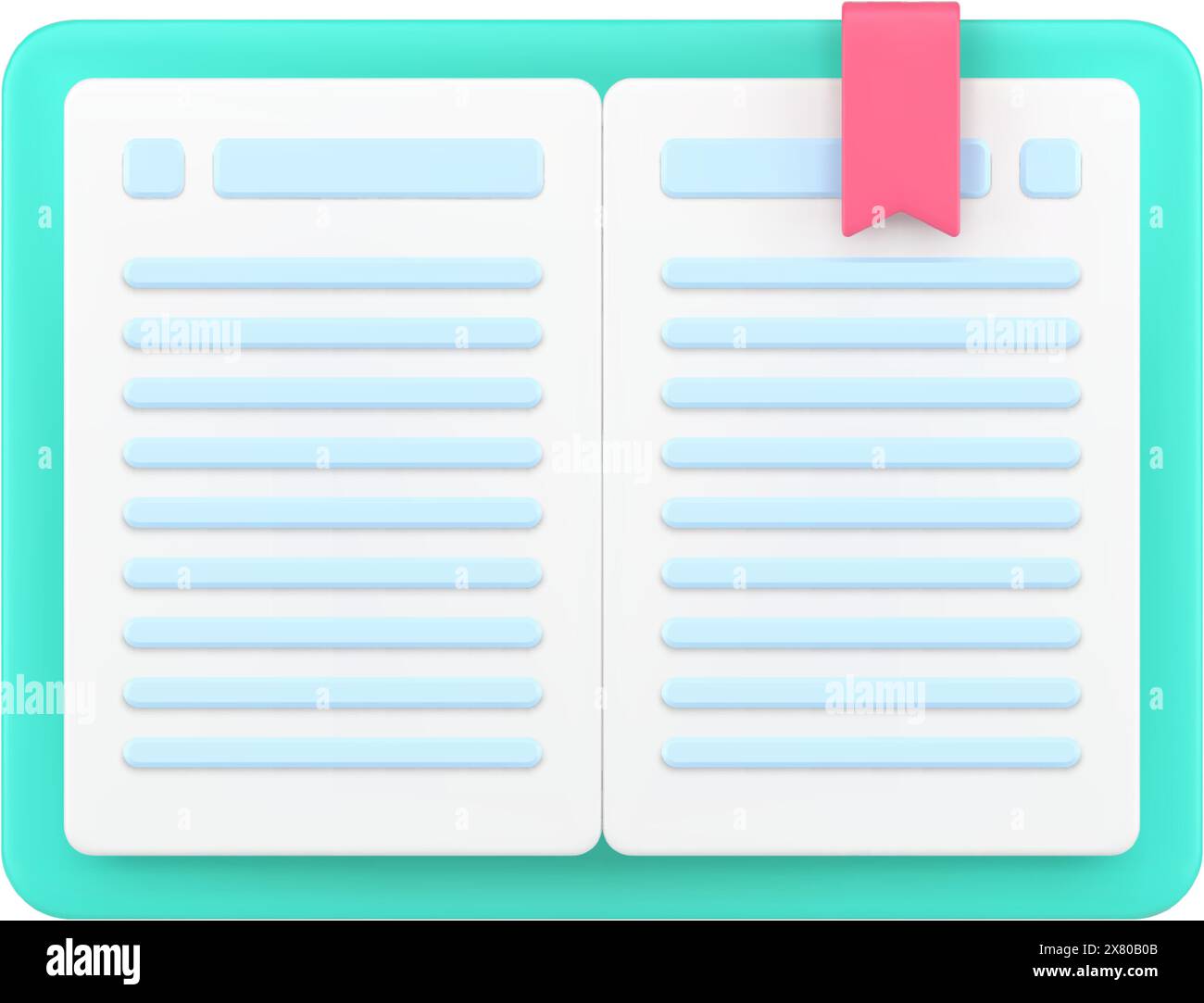 Open book with bookmark 3d icon. Textbook with green cover and red ...