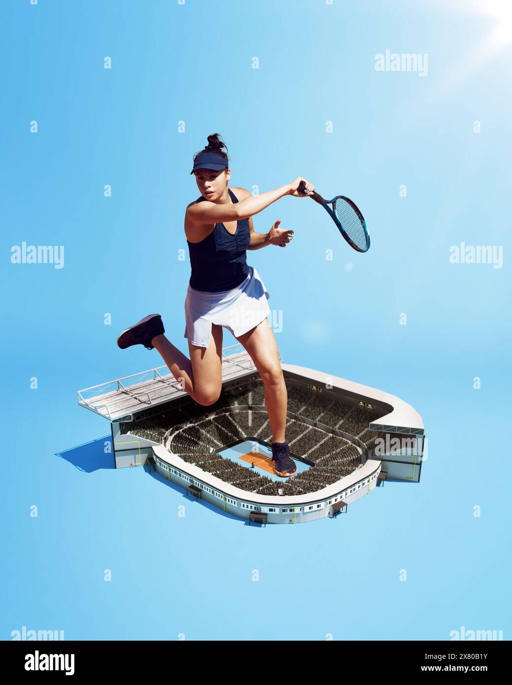 Dynamic image of competitive and focused woman, tennis player in motion ...