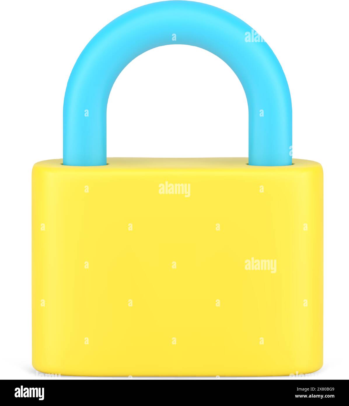 Closed padlock 3d icon. Yellow lock with blue steel shackle. Protection ...
