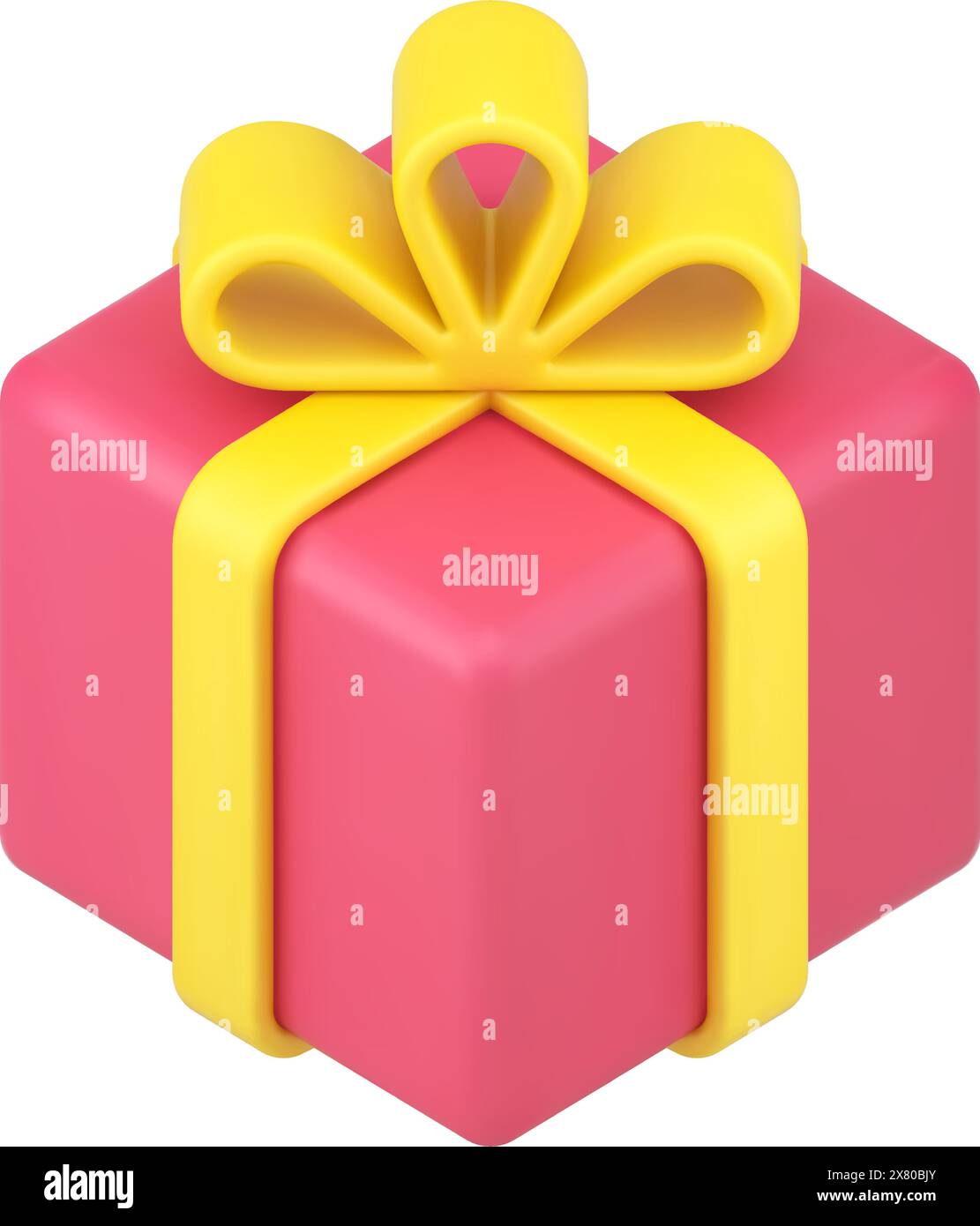 Red square box gift 3d icon. Volumetric surprise with yellow ribbon and ...