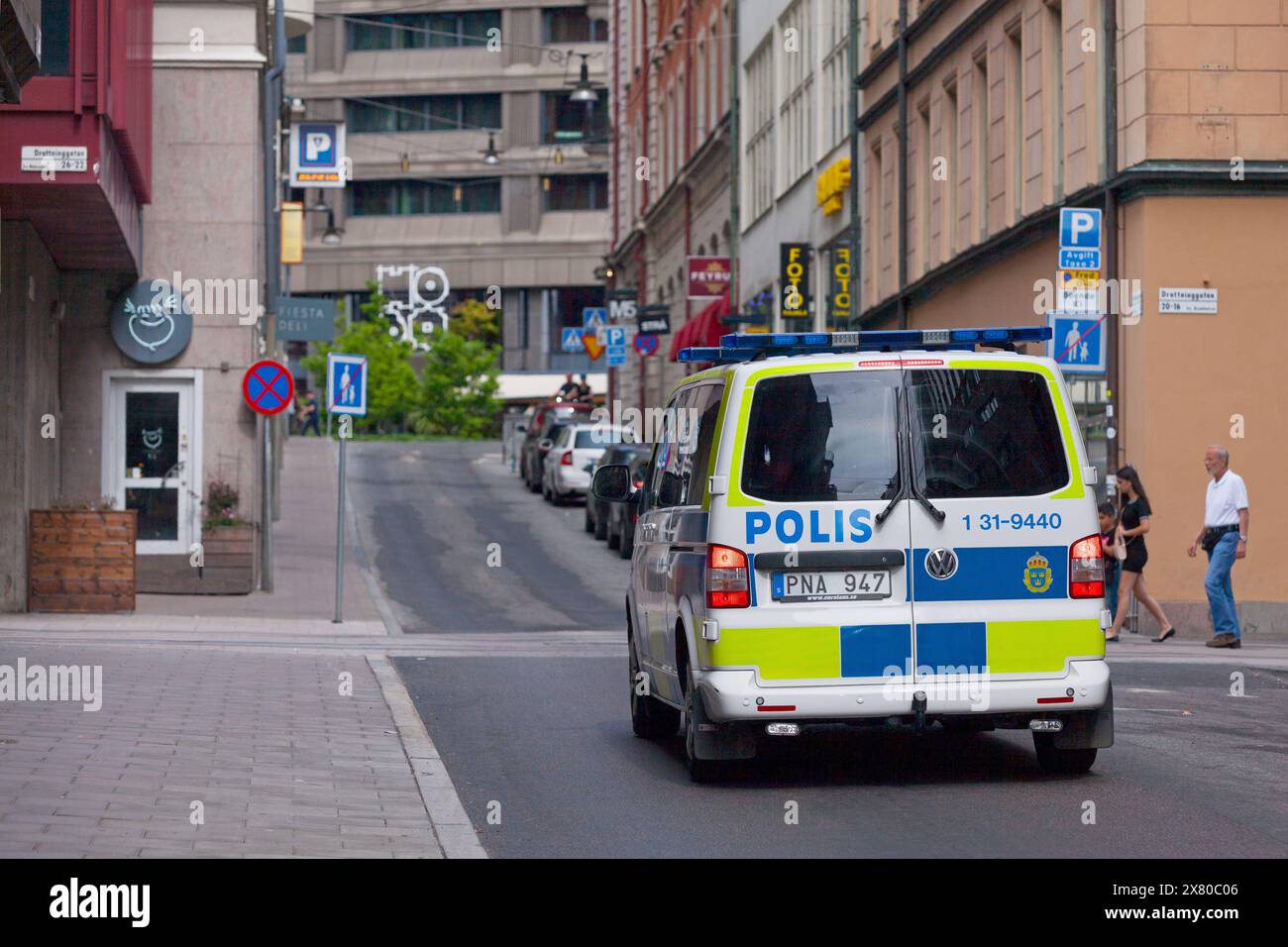 Stockholm, Sweden - June 22 2019: A police van patrolling in the city ...