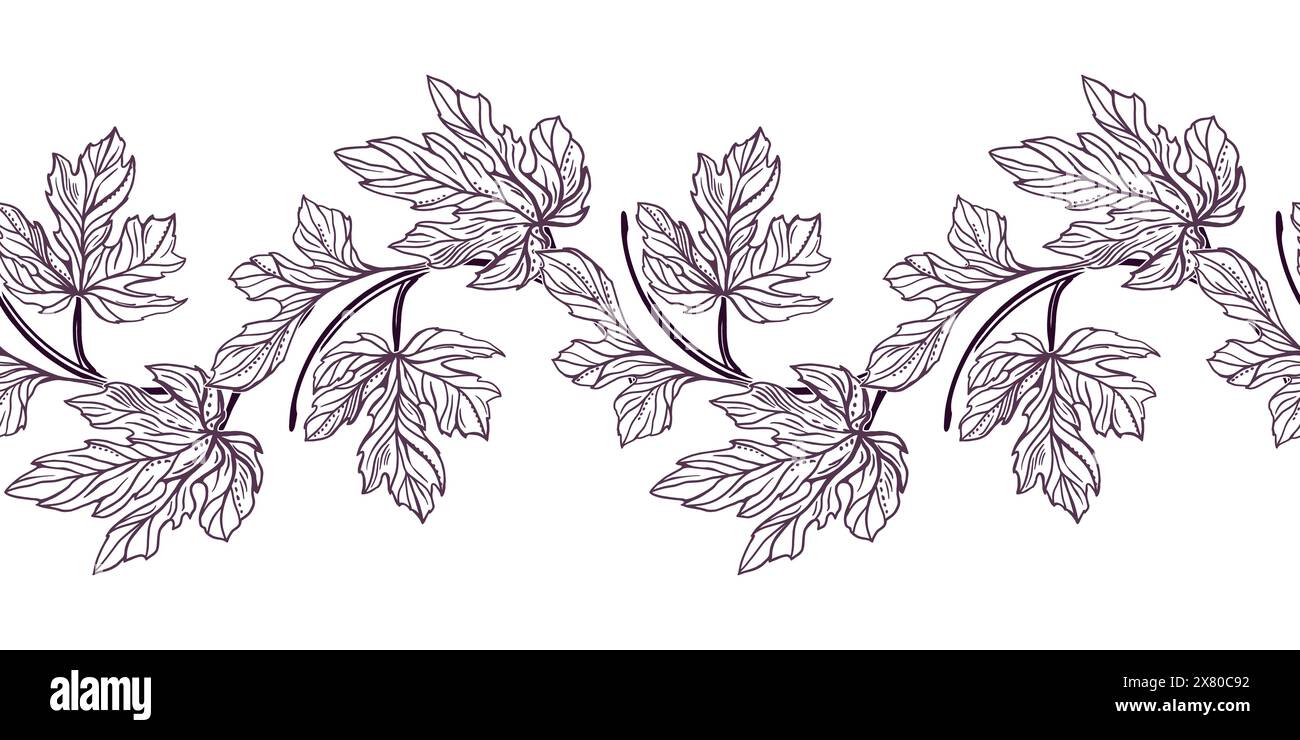 Figs seamless border. Curved branches with leaves. Vector illustration ...