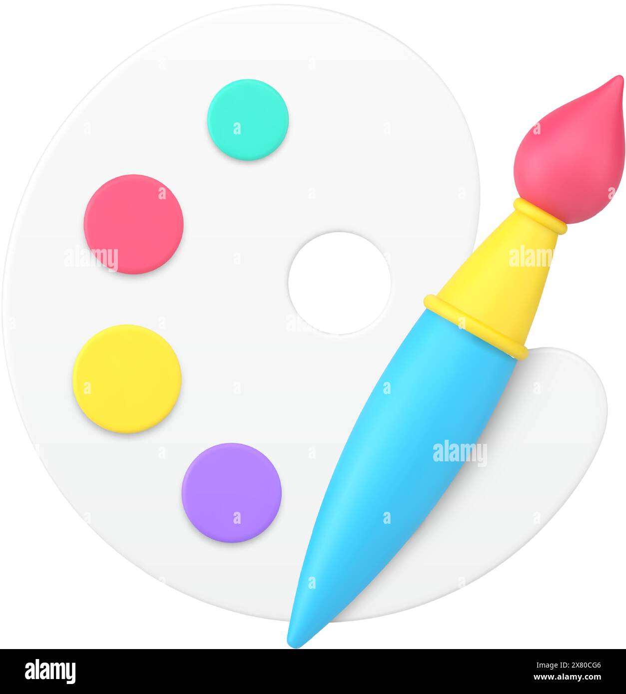 Palette with paints and brush 3d icon. Colorful creative tools for ...