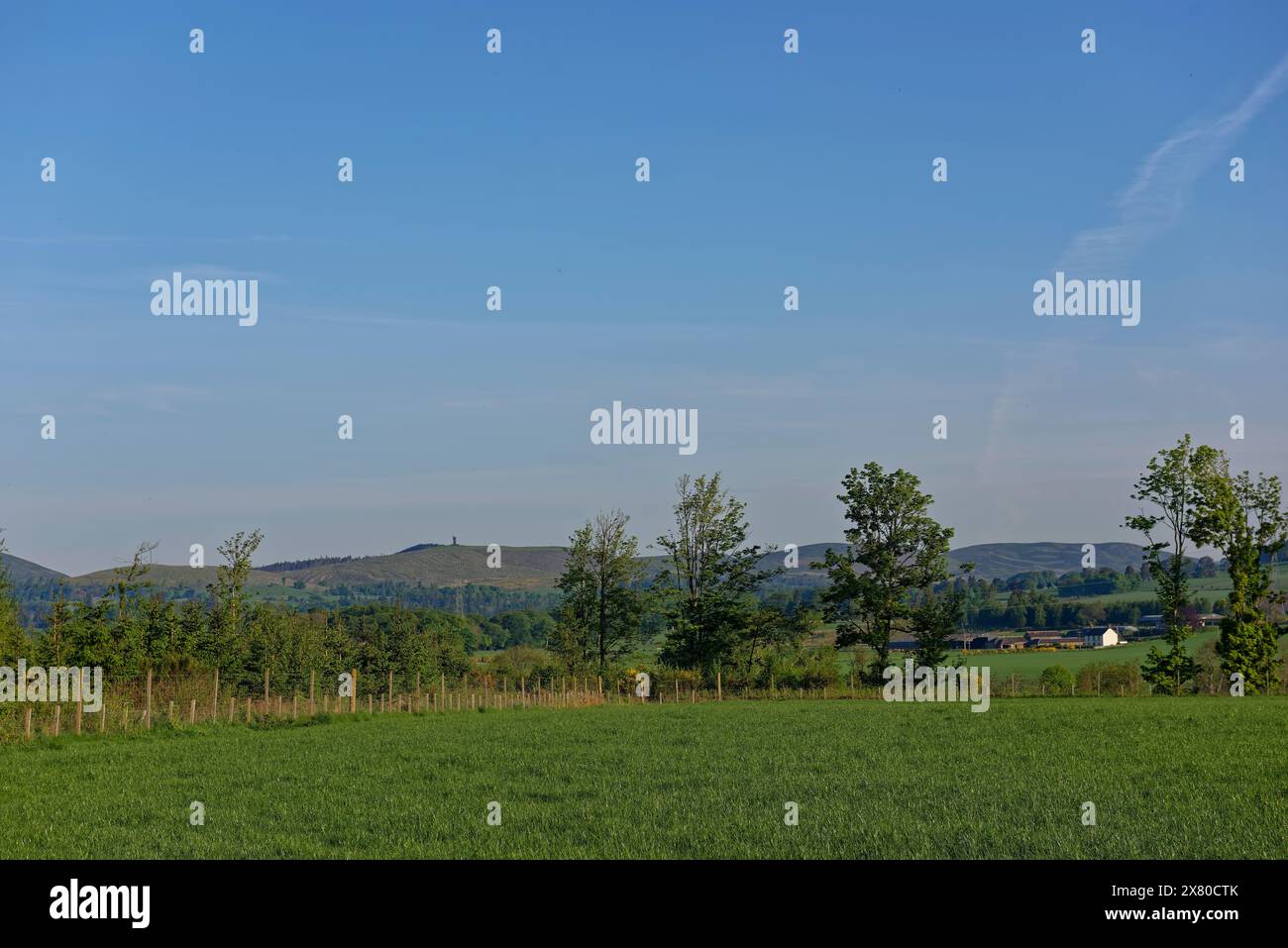 Farmland on the margins of the Angus Glens, with a whitewashed ...