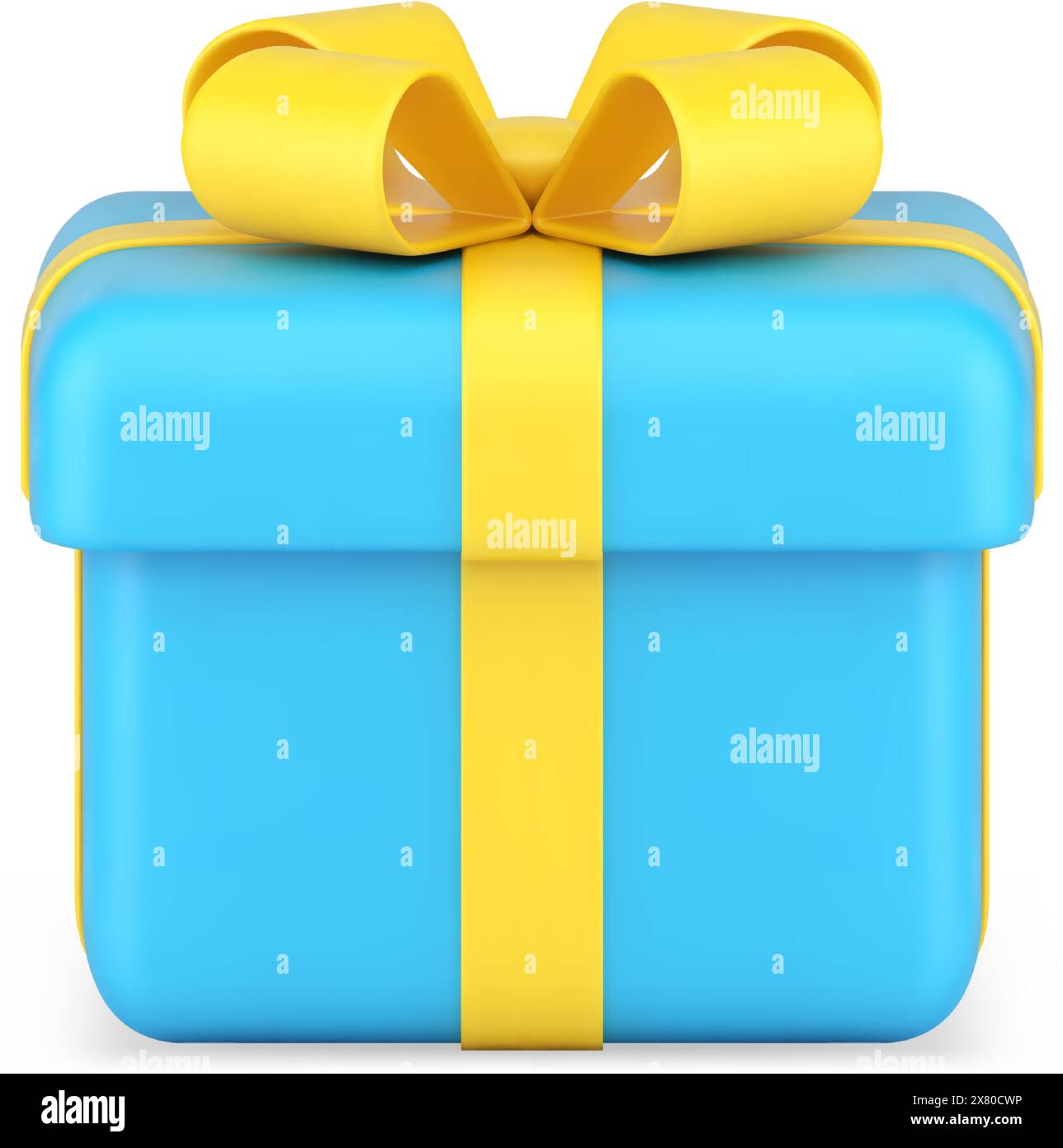 Blue gift box side view 3d icon. Celebration surprise tied gold ribbon ...