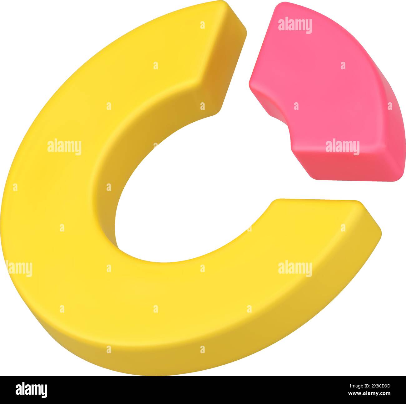 Pareto principle 3d icon. Yellow pie chart with pink sector. Business ...