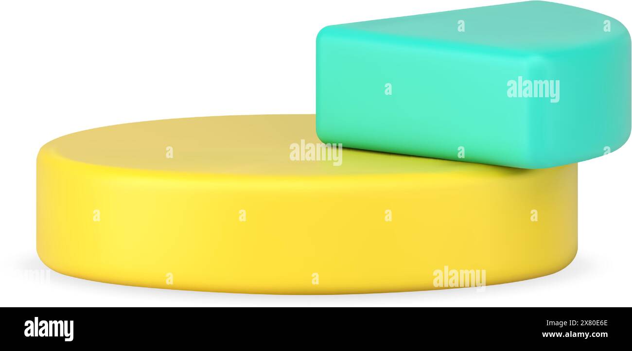 Pie chart 3d icon. Side view of yellow diagram with turquoise segment ...
