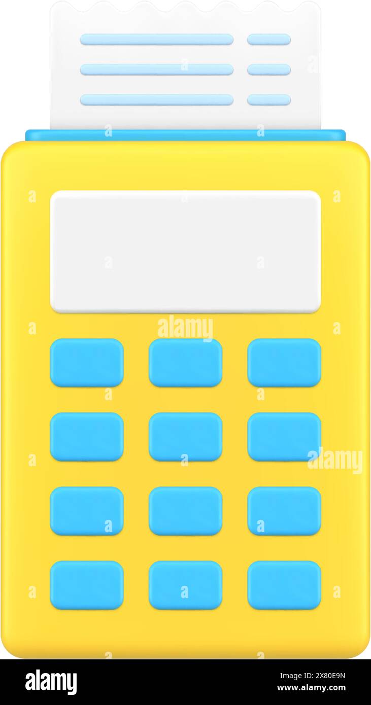 Digital terminal for issuing checks 3d icon. Yellow equipment for ...