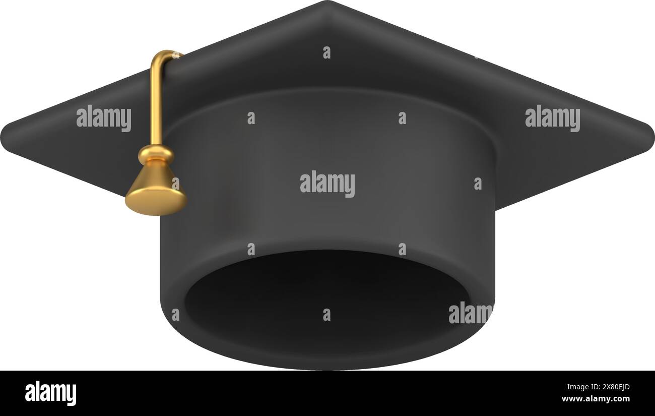 Classic black graduation cap with yellow tassel 3d template vector ...