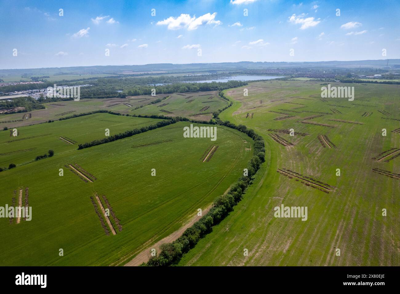 Farmland at Kempston Hardwick with archelogicial survey tranches owned ...