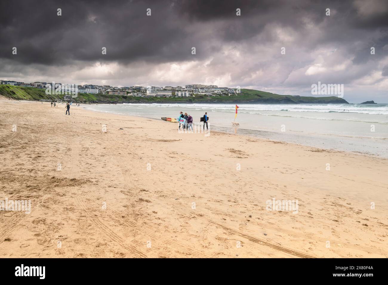 Dark, brooding rainclouds approaching Fistral beach in Newquay in ...