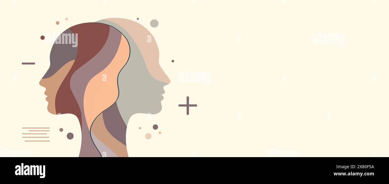 Metaphor bipolar disorder mind mental. Double face with tangle and ...