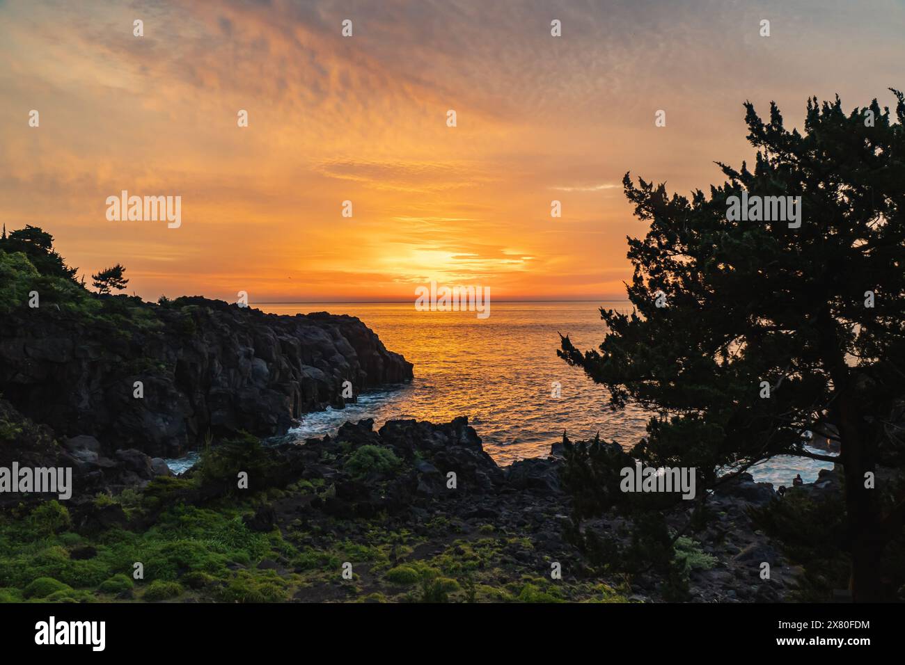A coastal area in eastern part of Japan. A clear blue sky and an orange ...