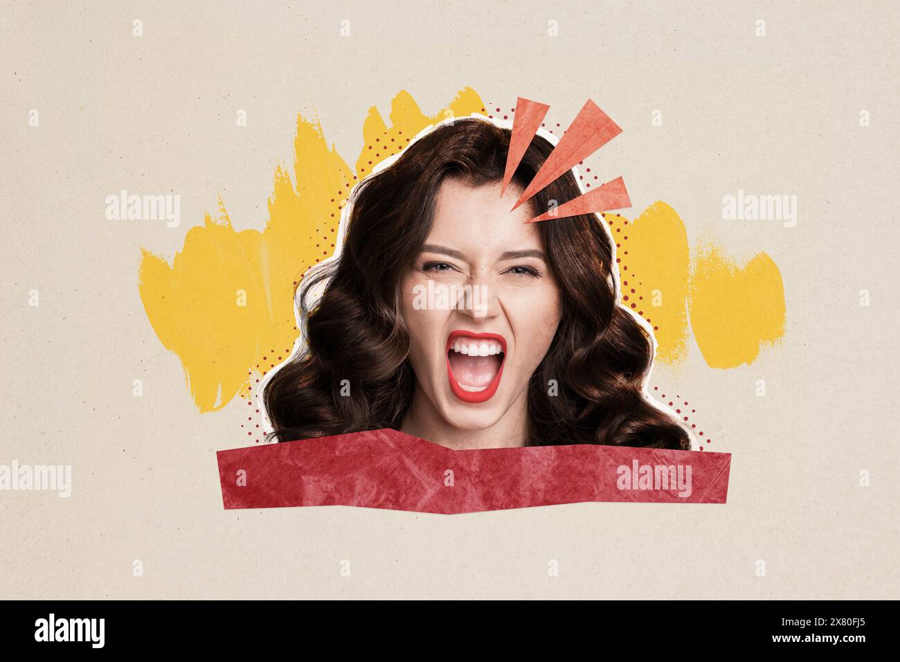 Composite photo collage of angry irritated girl scream problem ...