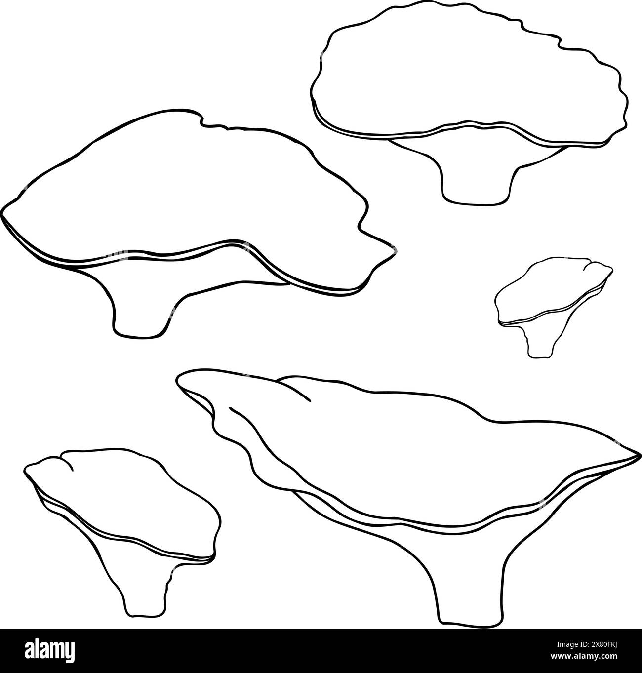 A set of sea or ocean coral reef sponge. Hand drawn vector line ...