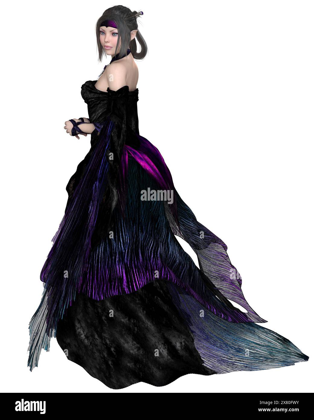 Elven Princess in Purple Dress, Side View Stock Photo - Alamy