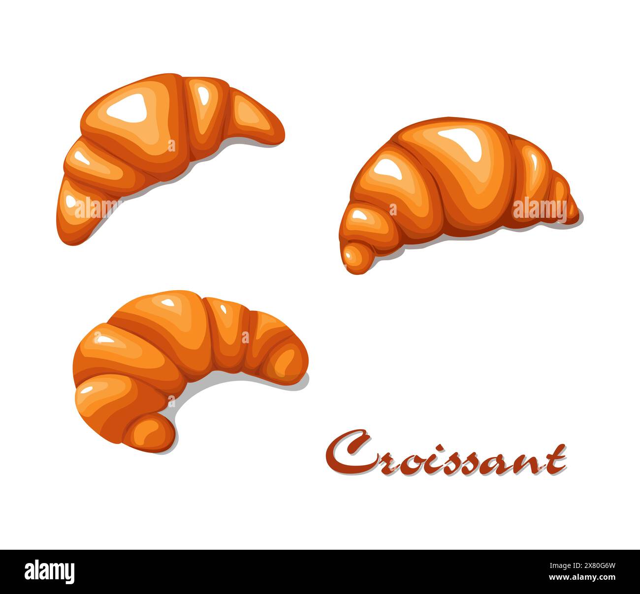 Croissant set in cartoon style. French pastry illustration. Plain ...