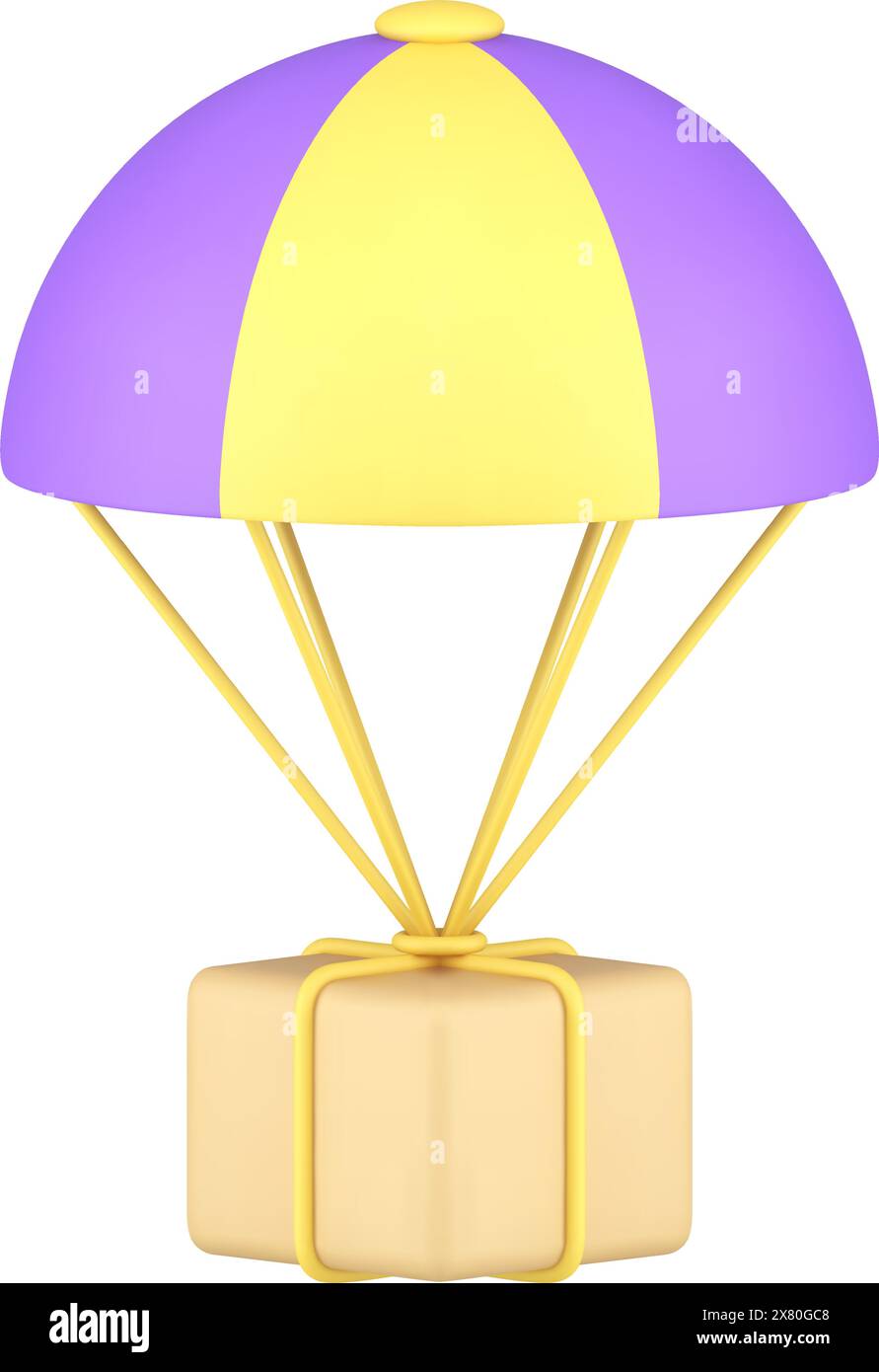 Global goods shipping service hot air balloon carrying package box 3d ...