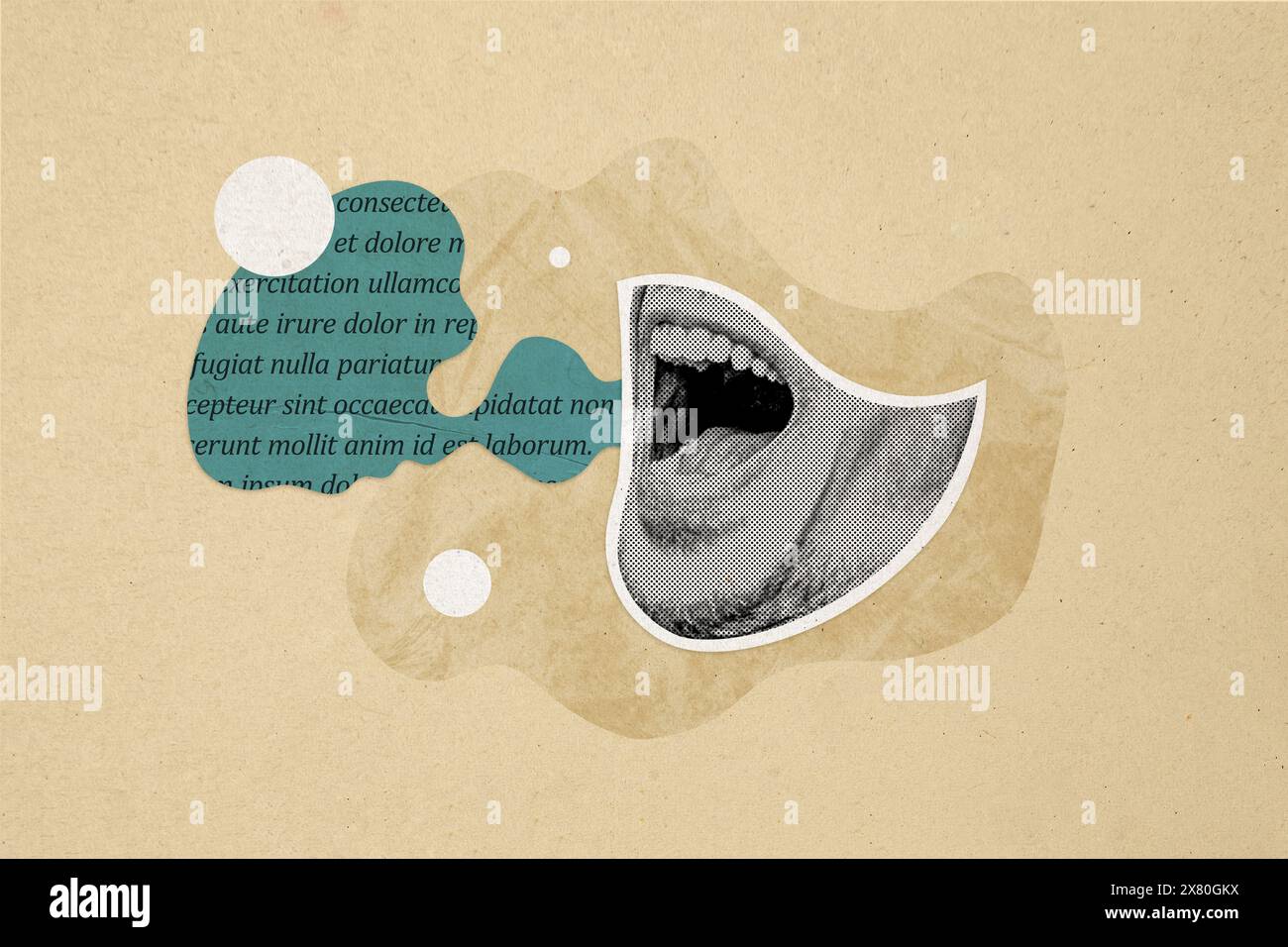 Composite photo collage of half human head face parts open mouth scream ...