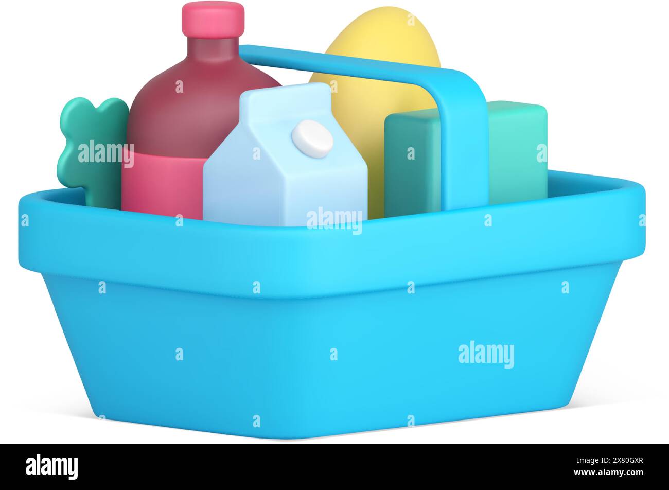 Blue plastic hypermarket shopping basket for food and drink carrying ...