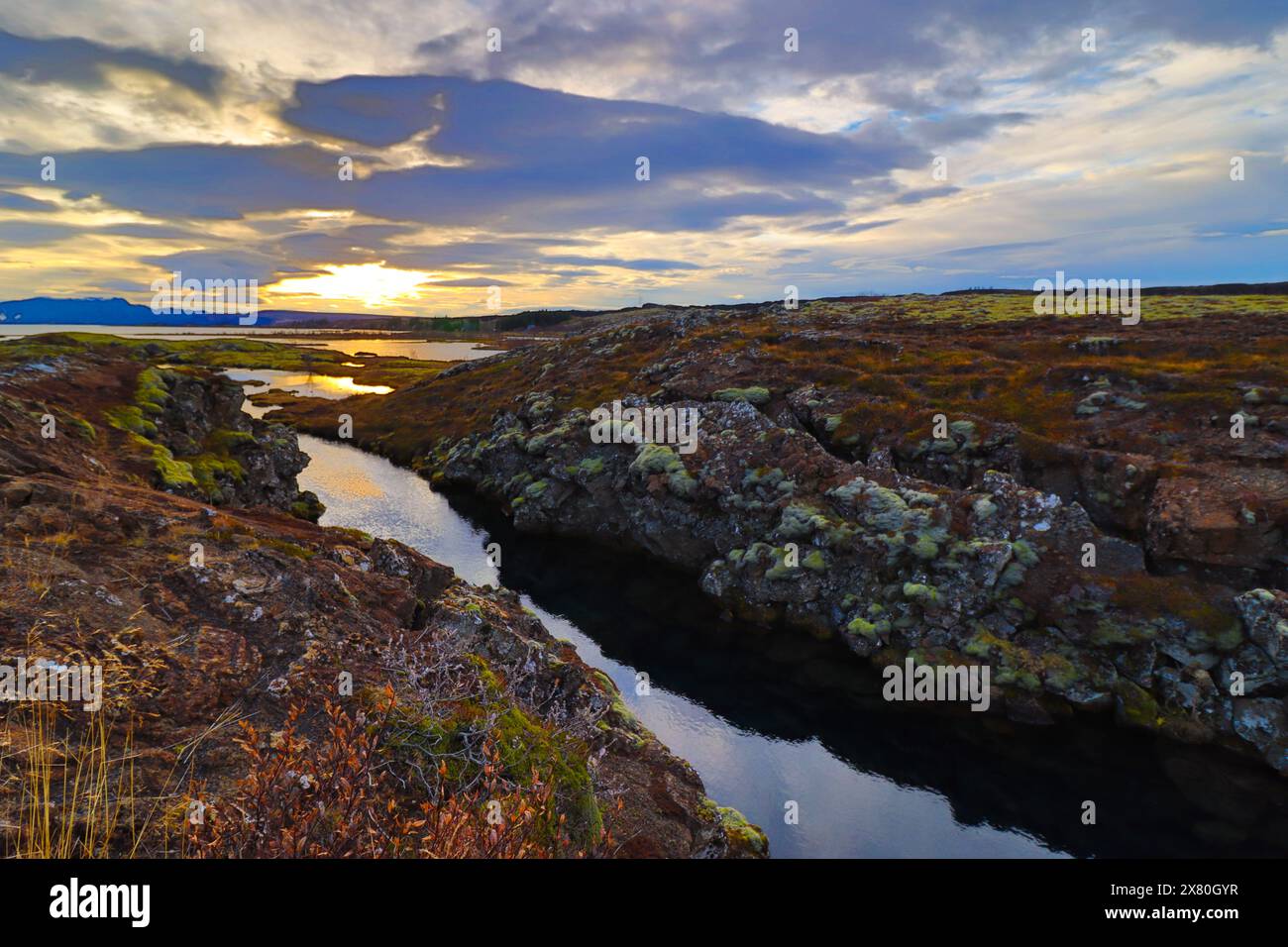 Thingvellir National Park in Iceland. The park is situated in a steep ...