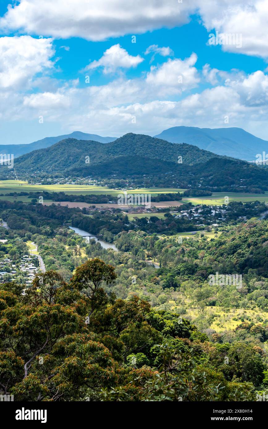 looking down the Barron Gorge towards Caravonica, the Barron River and ...