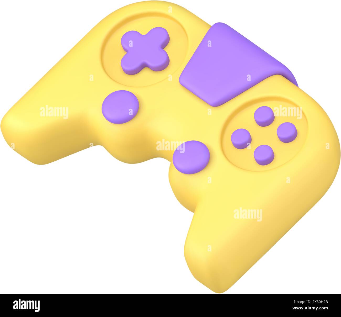 Yellow and purple video game joystick with buttons diagonally placed ...