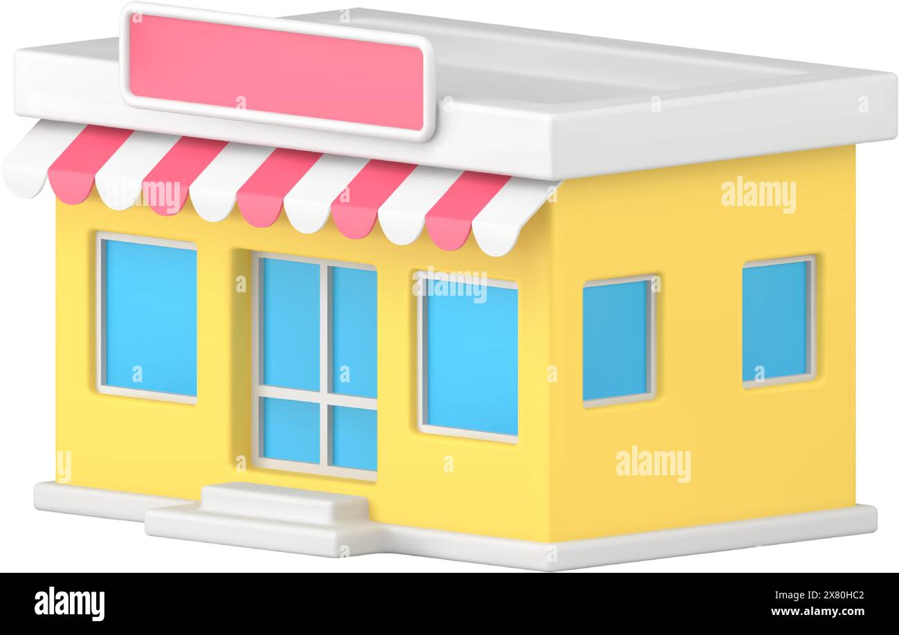 Yellow awning store shop 3d icon realistic vector illustration. Cute ...