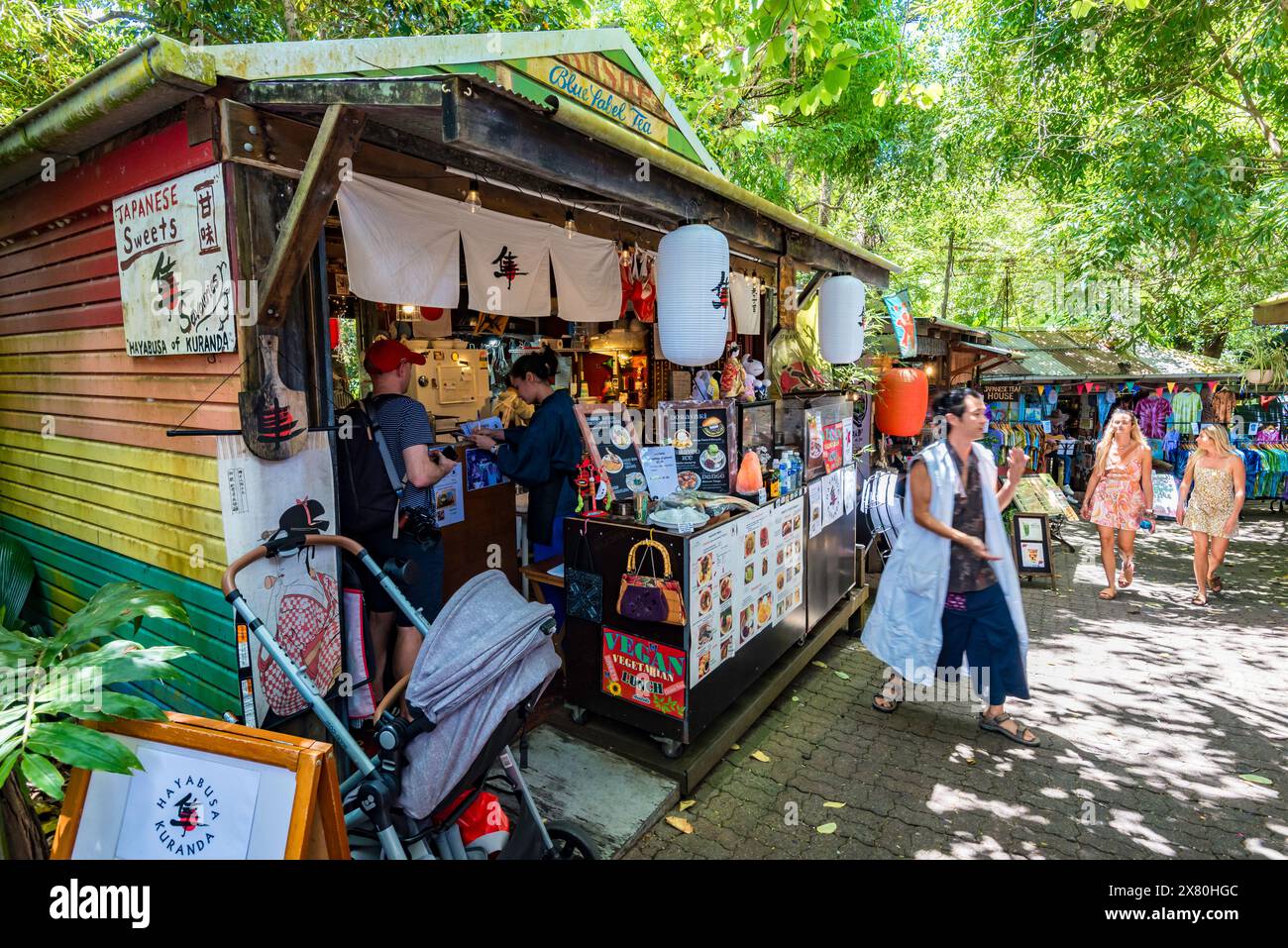 People shopping at the original Kuranda Village market stalls in North ...