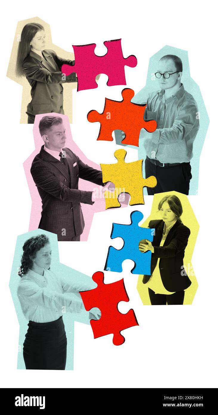 Contemporary art collage. Business people in vibrant color blocks ...