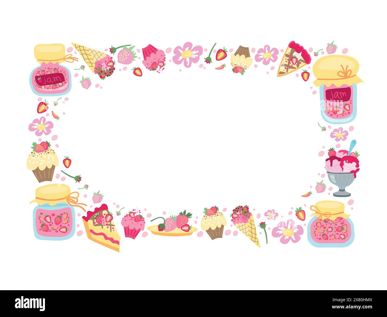 Strawberry jam frame horizontal banner on white background. Frame with ...