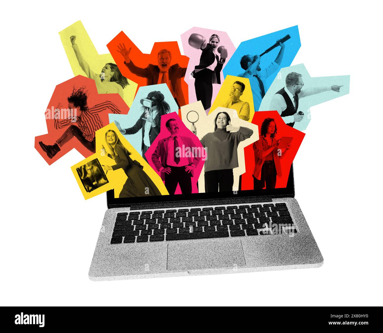 Contemporary art collage. Business people in vibrant blocks emerging ...