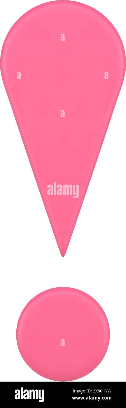 Pink glossy exclamation point front view attention error warning symbol ...