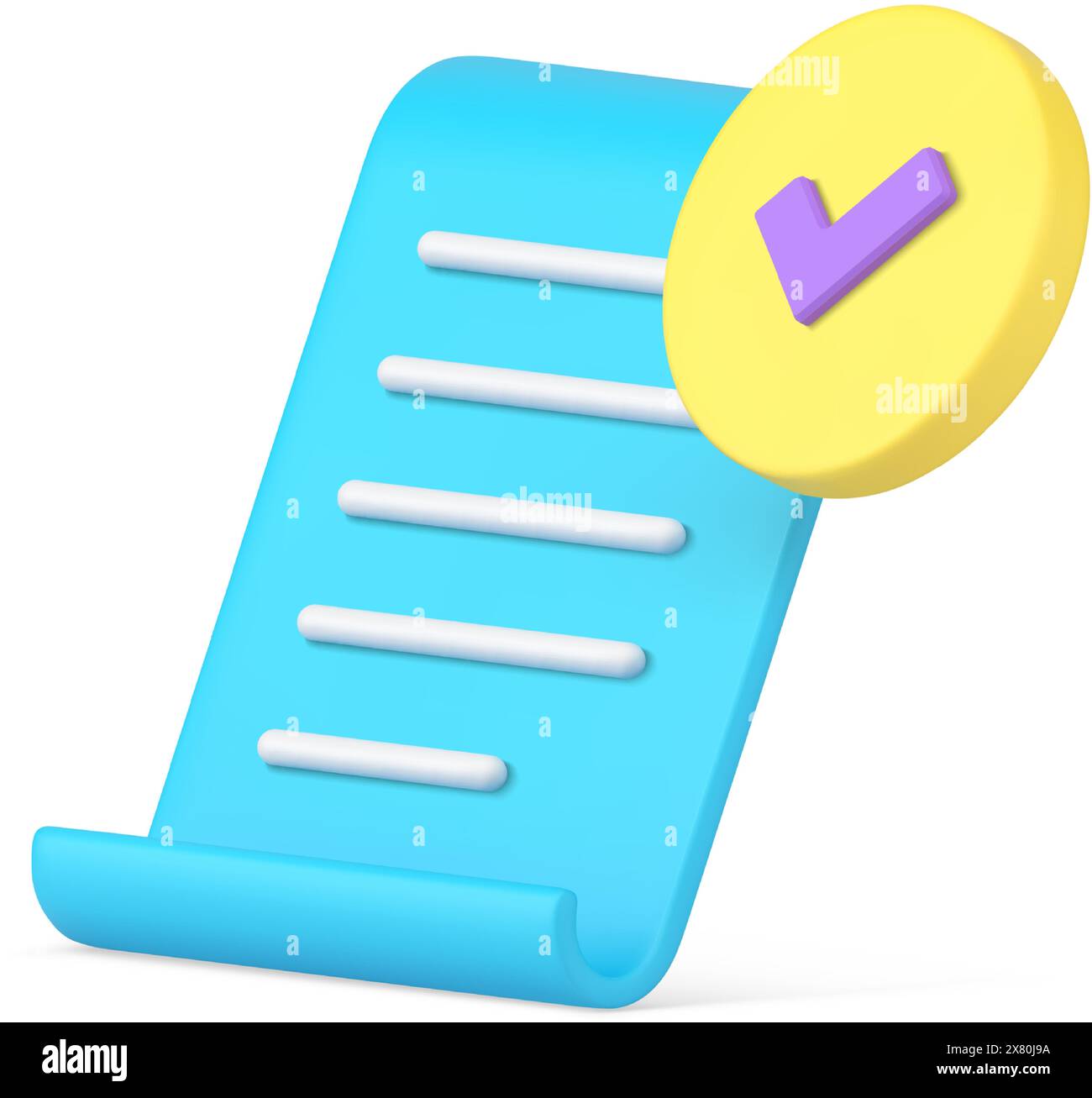 Blue glossy curved paper blank successful confirmed to do list task 3d icon realistic vector ...