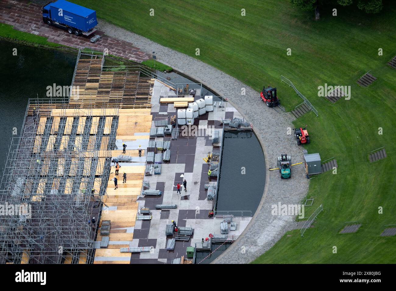 22 May 2024, Bavaria, Munich: A fan zone is being set up in the Olympic ...