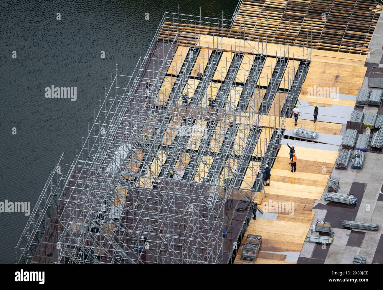 22 May 2024, Bavaria, Munich: A fan zone is being set up in the Olympic ...
