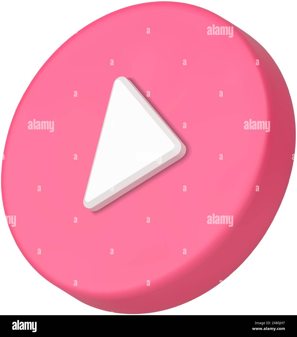 Pink circle play button displaced isometric realistic 3d icon vector ...