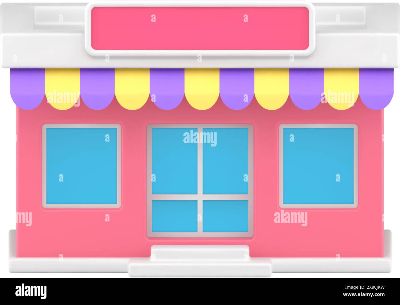 Pink street awning storefront local shop building exterior realistic 3d ...